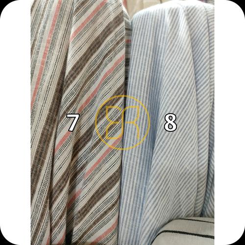 Jual kain katun linen motif salur - bahan serat linen strip garis ...