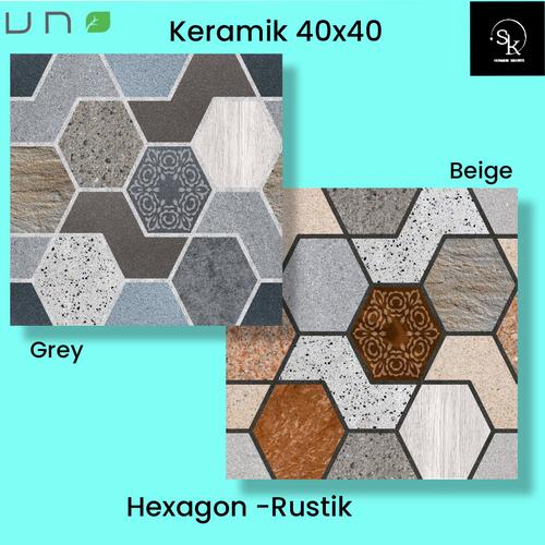 Jual Keramik lantai 40x40 Uno Hexagon - Rustik/Kasar - Brown - Kab ...