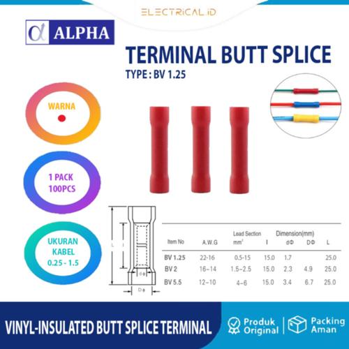 Jual SKUN KABEL INSULATED BUTT CONNECTOR BV 1.25 MERAH. - BV 5.5 - Kota ...