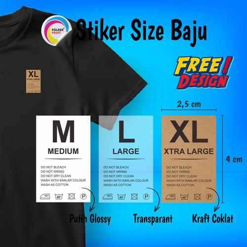 Jual Cetak Stiker Ukuran Baju Label Size Custom Design - Putih Glossy ...