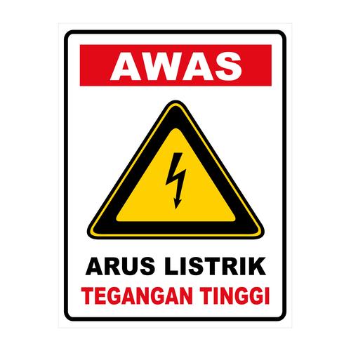 Jual STIKER VINYL AWAS LISTRIK TEGANGAN TINGGI Uk. 23x30 cm sign rambu ...