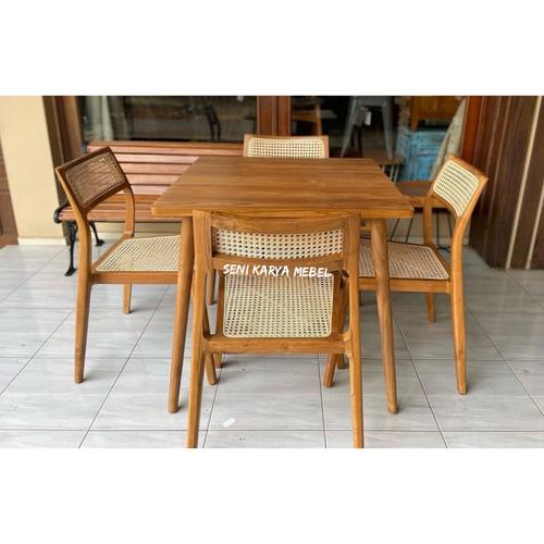 Jual Meja makan retro kayu jati kursi rotan - Kab. Jepara - Seni Karya Mebel | Tokopedia