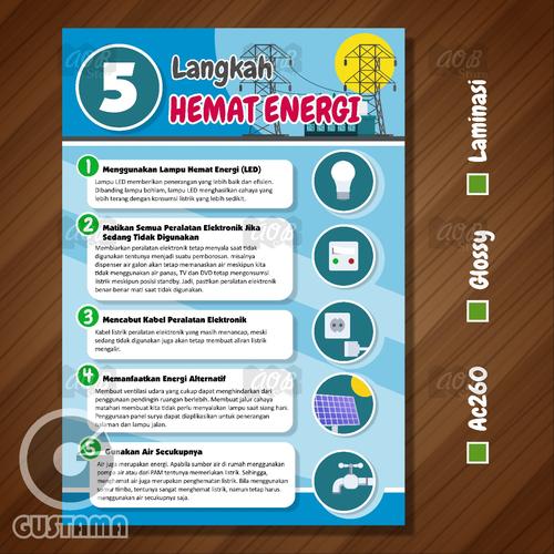 Jual Poster 5 langkah hemat energi, poster edukasi anak laminasi A3 ...