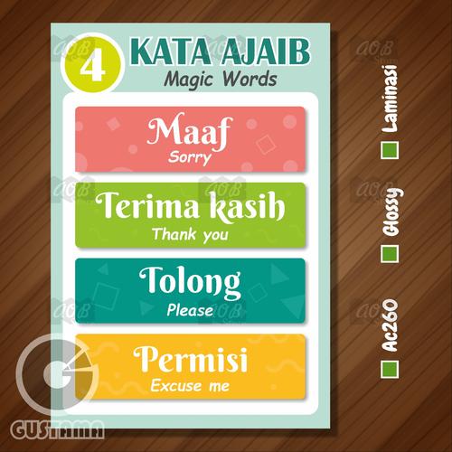 Jual Poster 4 kata ajaib, poster edukasi anak laminasi A3 - Kab ...
