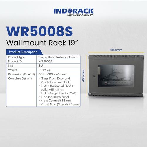 Jual WR5008S Wallmount Rack INDORACK Depth 500mm 8U Glass Door Rak ...