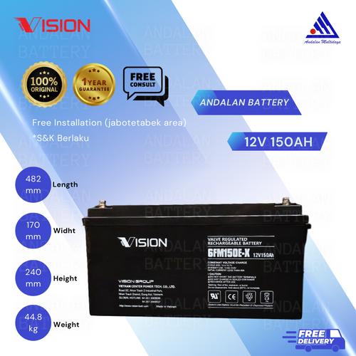 Jual BATERAI KERING VISION 12V 150Ah/VRLA 6FM150E-X / AKI UPS 12V 150Ah ...