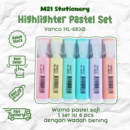 Jual HIGHLIGHTER PASTEL SET VANCO HL-6830 PENANDA WARNA ISI 6 DENGAN ...