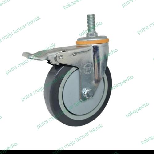 Jual roda PU abu abu medium duty caster Taiwan 5 inch drat rem - Kota ...