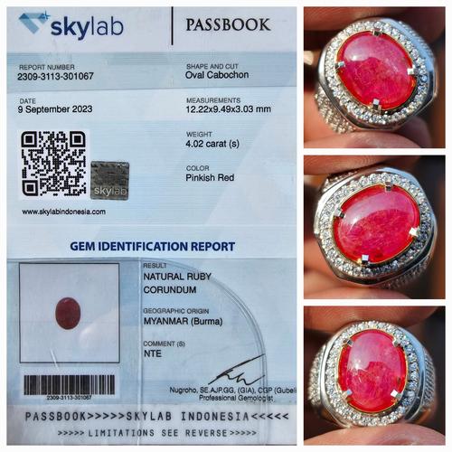 Jual Batu Ruby Burma Myanmar No Heat Fresh Color Sertifikat 4.02 crt ...