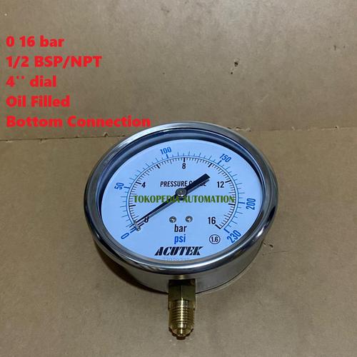 Jual Pressure Gauge 0 to 16 bar. 4" Drat : 1/2 BSP/NPT BOTTOM ...