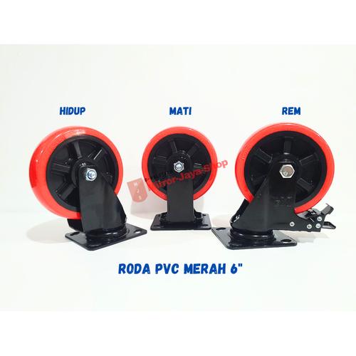 Jual RODA TROLI 6" RODA PVC MERAH 6 INCI TIPE REM - HIDUP - MATI - MATI ...
