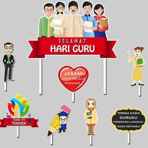 Jual hiasan kue cake topper motif happy teacher day selamat hari guru ...