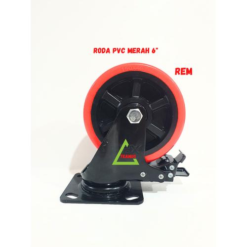 Jual RODA TROLI 6" RODA PVC MERAH 6 INCI TIPE REM - HIDUP - MATI - REM ...