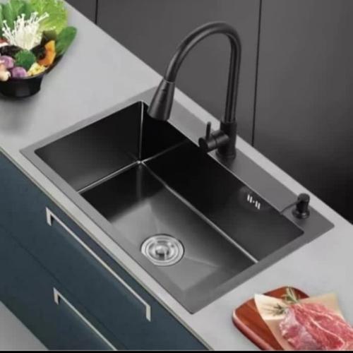 Promo kitchen sink satu lubang 8050 black/bak cuci piring set kumplit ...