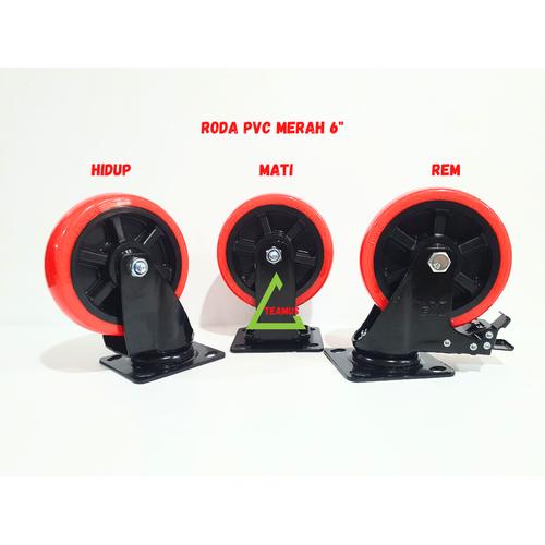 Jual RODA TROLI 6" RODA PVC MERAH 6 INCI TIPE REM - HIDUP - MATI ...