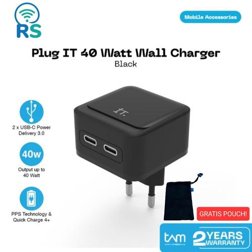 Jual Plug IT 40 Watt Wall Charger 2x Port USB-C PD3.0 up to 40w Macbook ...