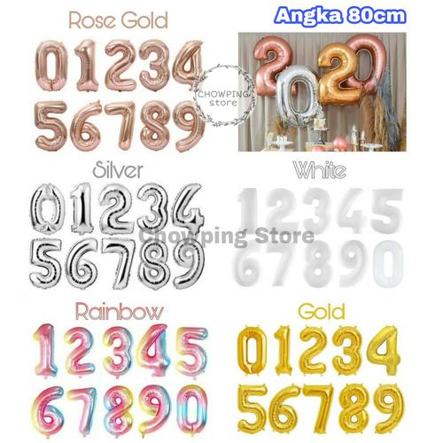 Jual Balon Foil Huruf dan Angka Besar 80cm (Gold, Silver, Pink, Biru ...