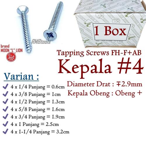 Jual 1Dus Sekrup Tapping Screw FH 4 Moon Lion Kayu Tembok Alumunium F ...