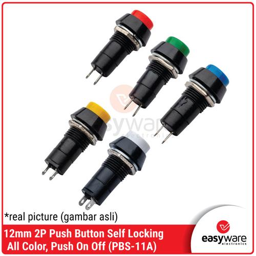 Jual Push On 12mm 2P Push Button Self Locking Black Color PBS-11A Lock ...