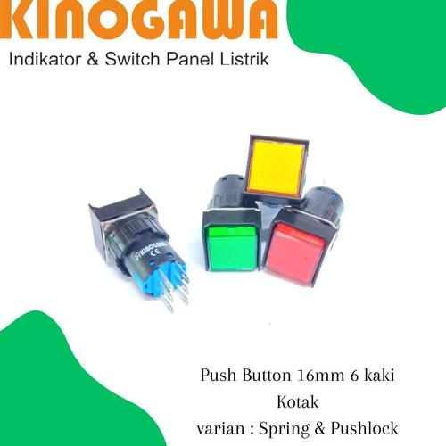 Jual Push Button Kotak Return 16mm 6 Kaki 2NO/2NC - Hijau, Push Lock ...