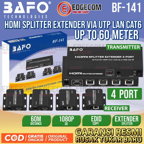 Jual BAFO HDMI Extender Splitter 4 Port UTP LAN CAT6 up to 60 Meter BF ...