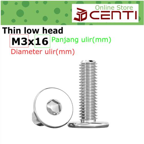 Jual Baut sekrup L hexagon M3 3mm 25mm 30mm low profile Thin Head ...