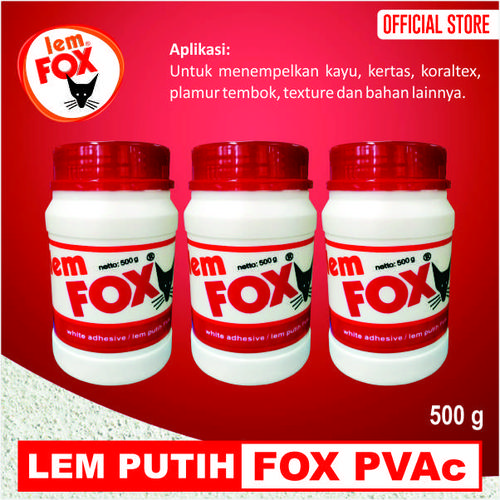 Promo Lem Fox Putih Lem Kayu PVAC Botol 500 gram Bundling 3 pcs ...