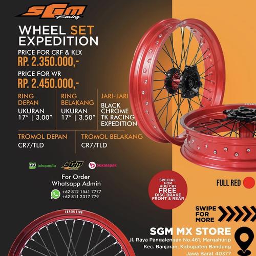 Jual WHEELSET SUPERMOTO CRF / KLX EXPEDITION CR7 - MERAH, MERAH HITAM ...