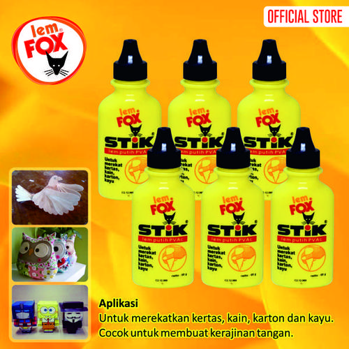 Promo Lem Fox Lem Kertas Stik PVAC Botol 60 gram Bundling 6 pcs ...