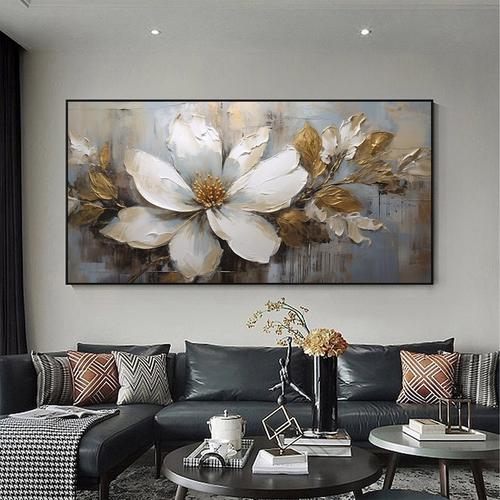 Jual lukisan tangan bunga putih abstrak dicanvas besar Deco ruang tamu ...