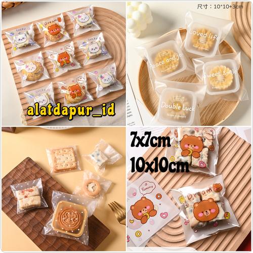 Jual 10x10cm 100pcs plastik cookies perekat seal roti plastik OPP kue ...