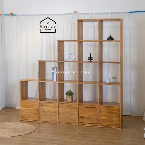 Jual Partisi Rak Buku Model tingkat Bahan Kayu Jati Model Minimalis ...