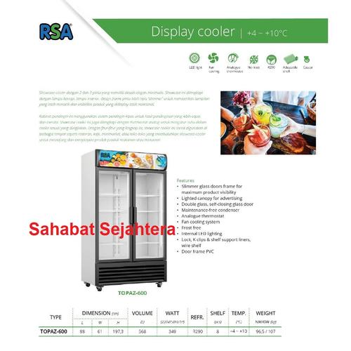 Jual Display Cooler RSA TOPAZ 600 Kulkas Showcase 2 Pintu - Jakarta ...