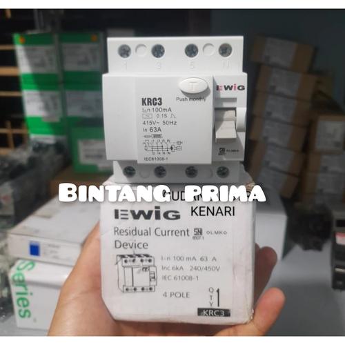Jual RCCB / ELCB / RCBO 4P / 4 Pole KRC3 63A Merk Ewig - Jakarta Pusat ...