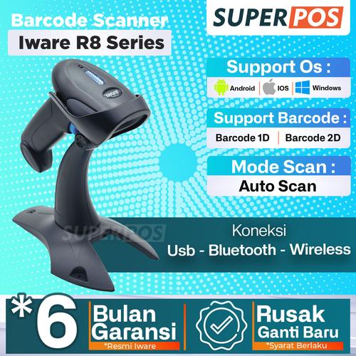 Promo Barcode Scanner Usb Bluetooth Wireless 1D/2D Auto Scan Iware R8 ...