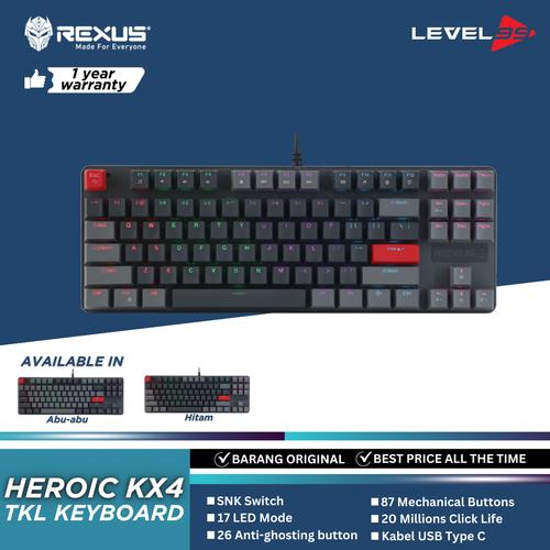 Jual Rexus Keyboard Gaming Heroic KX4 TKL keyboard - Hitam, Red Swicht ...
