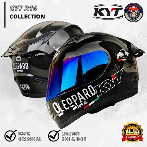 Jual KYT R10 SOLID BLACK GLOSSY PAKET LEOPARD REDBULL STIKER |HELM KYT ...