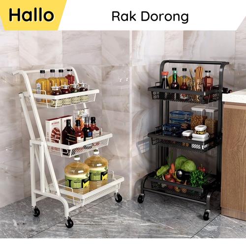 Jual Rak Besi Coating Dorong 3 Susun Beroda Dapur Penyimpanan Serbaguna ...