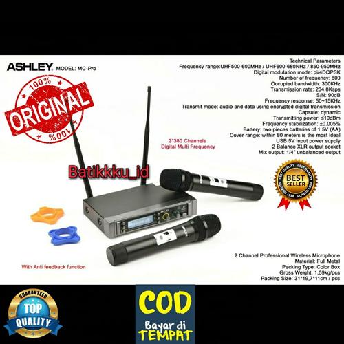 Jual Mic Wireless ASHLEY MC PRO MCPRO ORIGINAL ANTI FEEDBACK 2 MIC ...