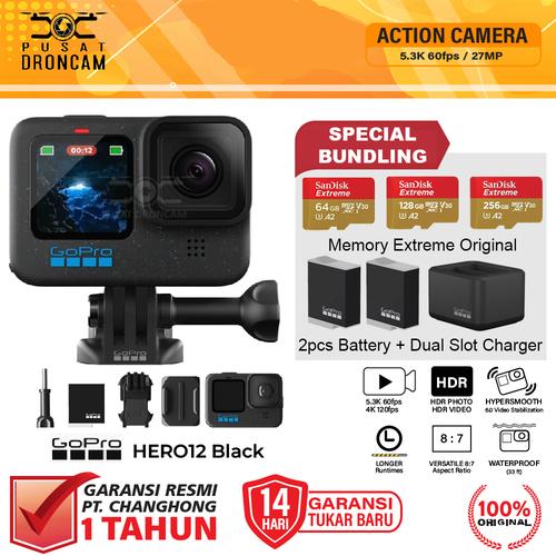 Promo GoPro Hero 12 Black Action Camera Go Pro Hero12 + Dual Battery ...