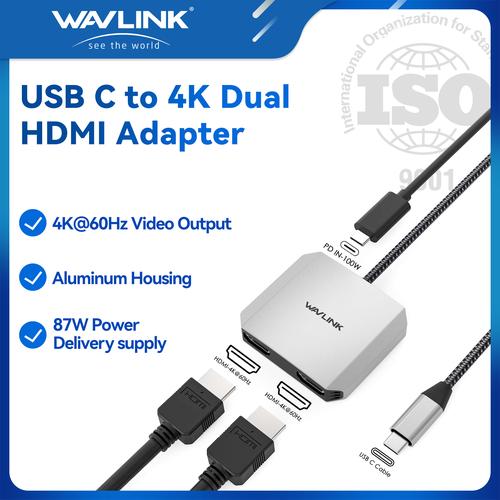 Promo Hub Adaptor WAVLINK USB C ke Pembagi HDMI Ganda 4K @ 60Hz 3-In-1 ...