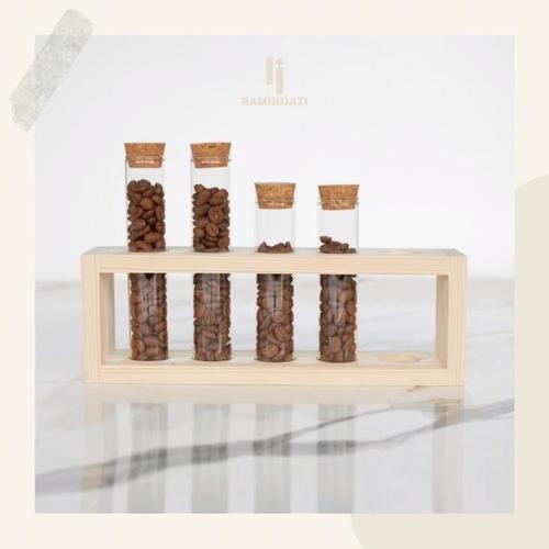 Jual TABUNG KOPI KACA DISPLAY / RAK TEMPAT BIJI KOPI KAYU / TEA TUBE ...