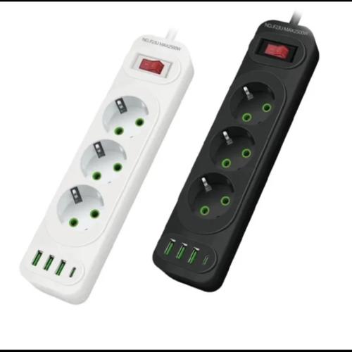 Jual power socket 7in1 3socket 3usb 1typeC 2500W colokan listrik 10A on ...