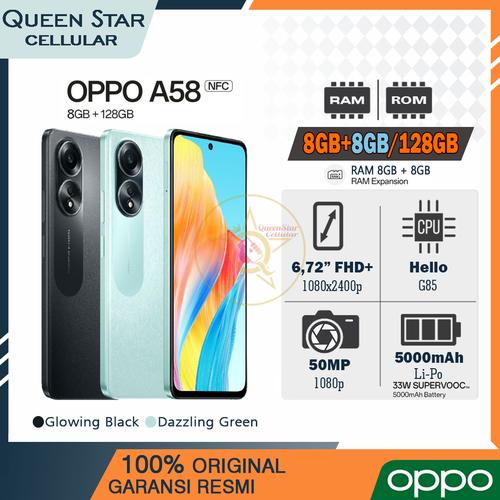 Jual OPPO A58 8GB/128GB NFC Smartphone (Garansi Resmi) - Glowing Black ...