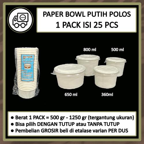 Jual Paper Bowl 360 ml 500 ml 650 ml 800 ml Putih Polos Rice Bowl 25 ...