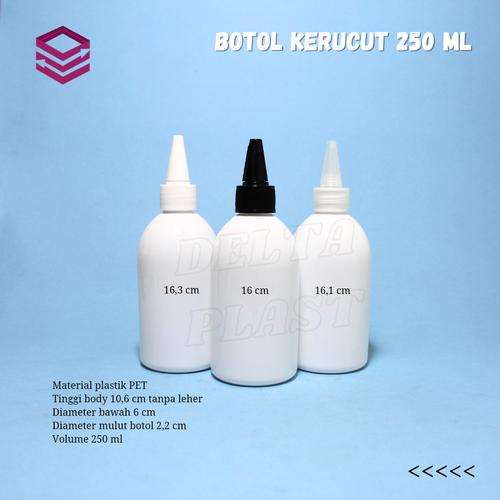 Jual Botol kerucut 250ml oval putih/Botol tinta 250ml pet/Tutup kerucut ...