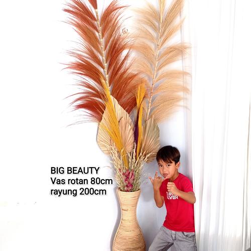 Promo Paket bunga kering dekorasi sudut ruangan dan vas rotan 80cm ...
