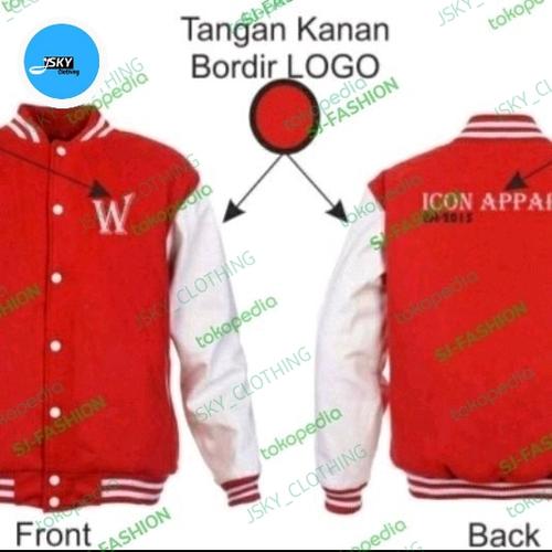 Jual jaket VARSITY BASEBALL kancing custom bordir sablon | M, L, XL ...