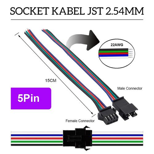 Jual Socket Kabel JST 5 Pin 2.54mm Konektor Clip SM5 EL Connector Plug ...