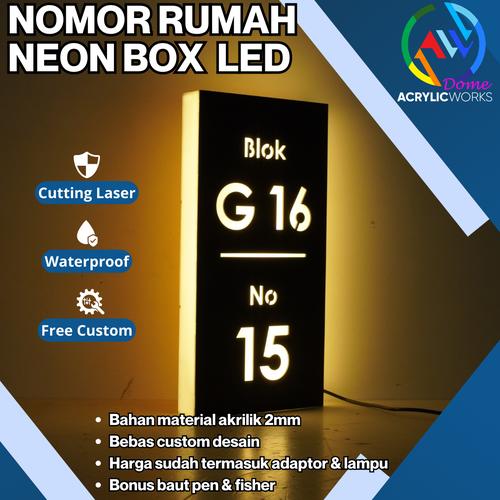 Jual Nomor Rumah LED Neon Box Akrilik Papan Nama Akrilik LED - 20x20 ...